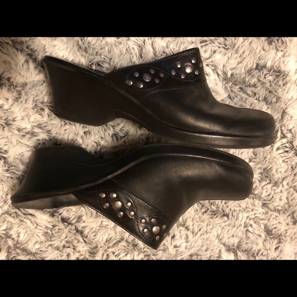 Clarks | Shoes | Womens Clarks Studded Black Leather Slide Clog | Poshmark